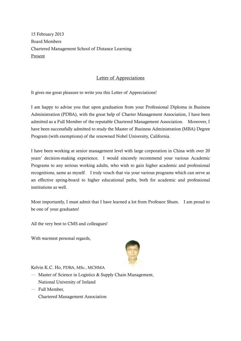 Letter of Appreciation